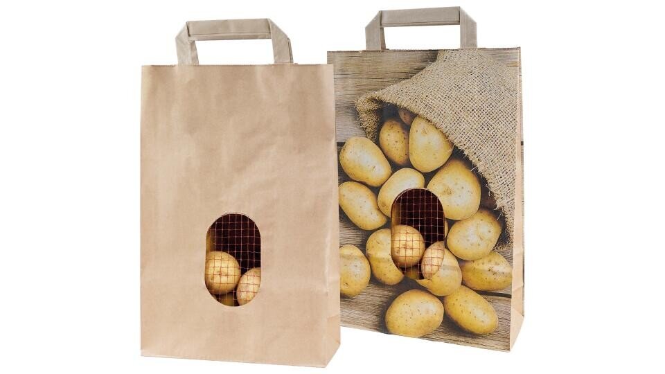 Paper carrier bags with a natural fiber mesh window